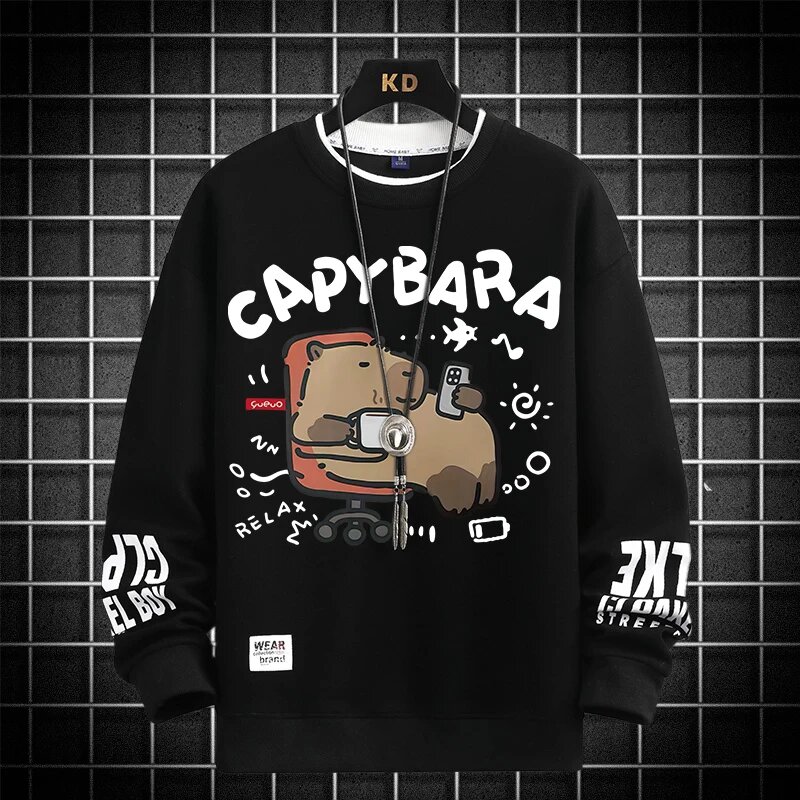 Черная толстовка мужская Capybara XXL
