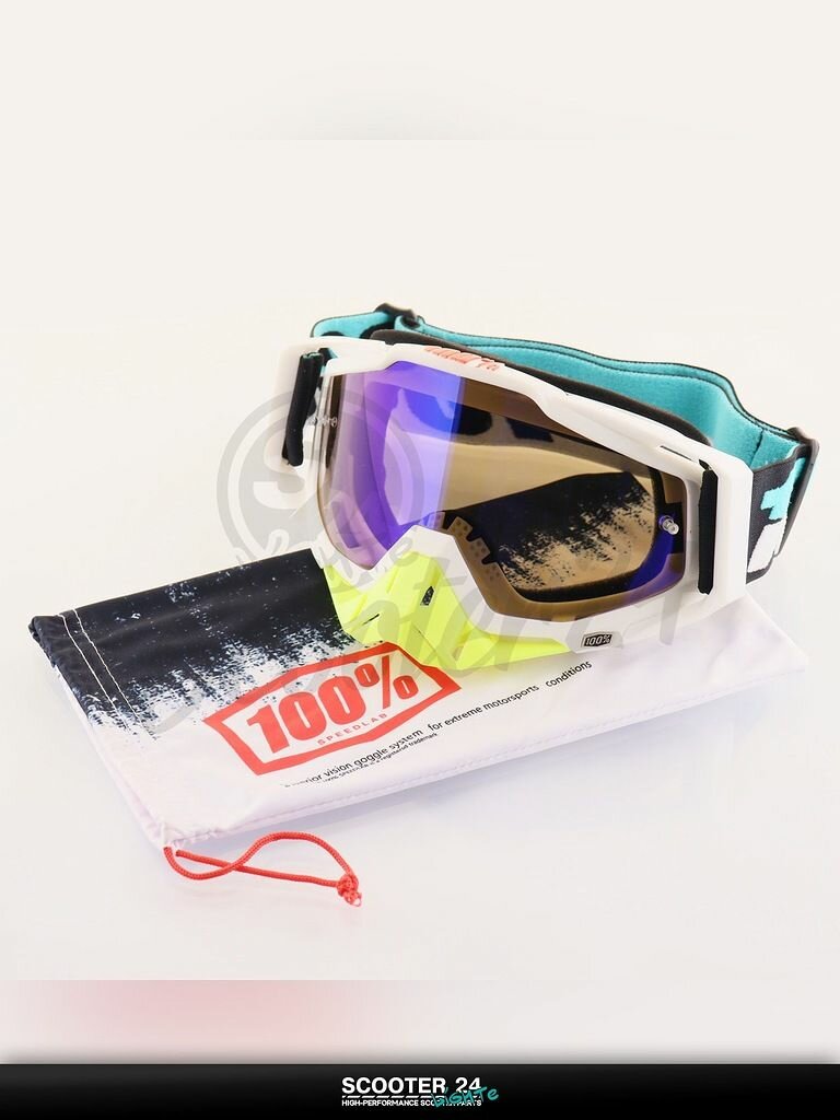 Очки кроссовые 100% (белый-желтый, стекло хамелеон, +чехол) маска для мотокросса / эндуро на мотоцикл / питбайк квадроцикл и снегоход под шлем универсальные