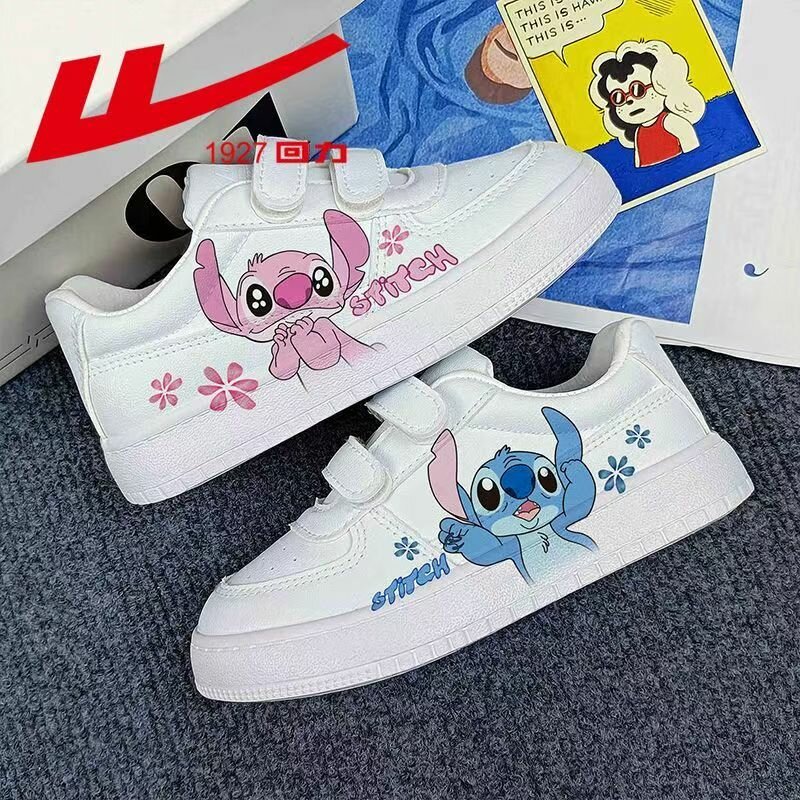 Детские кроссовки Disney Lilo & Stitch, белые туфли для мальчиков и девочек, спортивная обувь с принтом, детские теннисные туфли, обувь StellaLou с рисунком из мультфильма