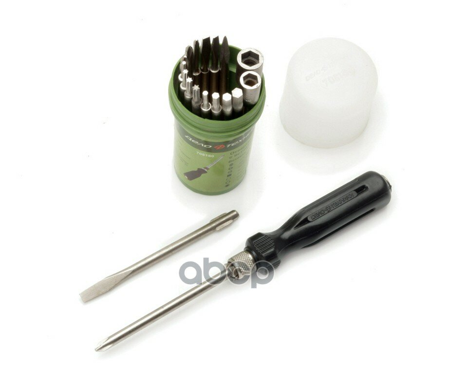 Отвертка цанговая со вставками 18пр. 110мм Шлиц 6,5,3 мм, РН0, РН1, РН2, PZ2, Шило, Шестигранник 3,4,5,6мм, Torx T10. Т15 Дело .