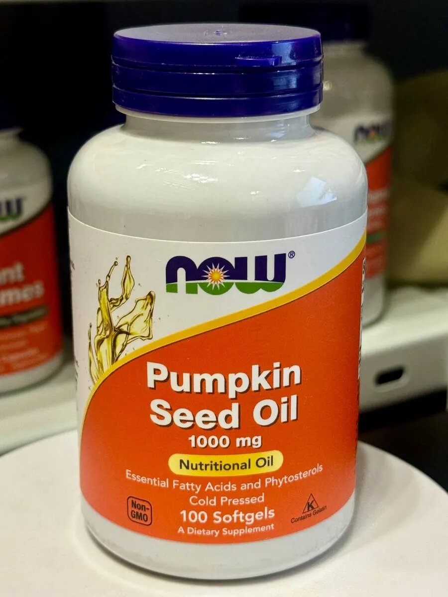 NOW PUMPKIN SEED OIL 1000 mg — для простаты и мочевого пузыря, 100 гелевых капсул