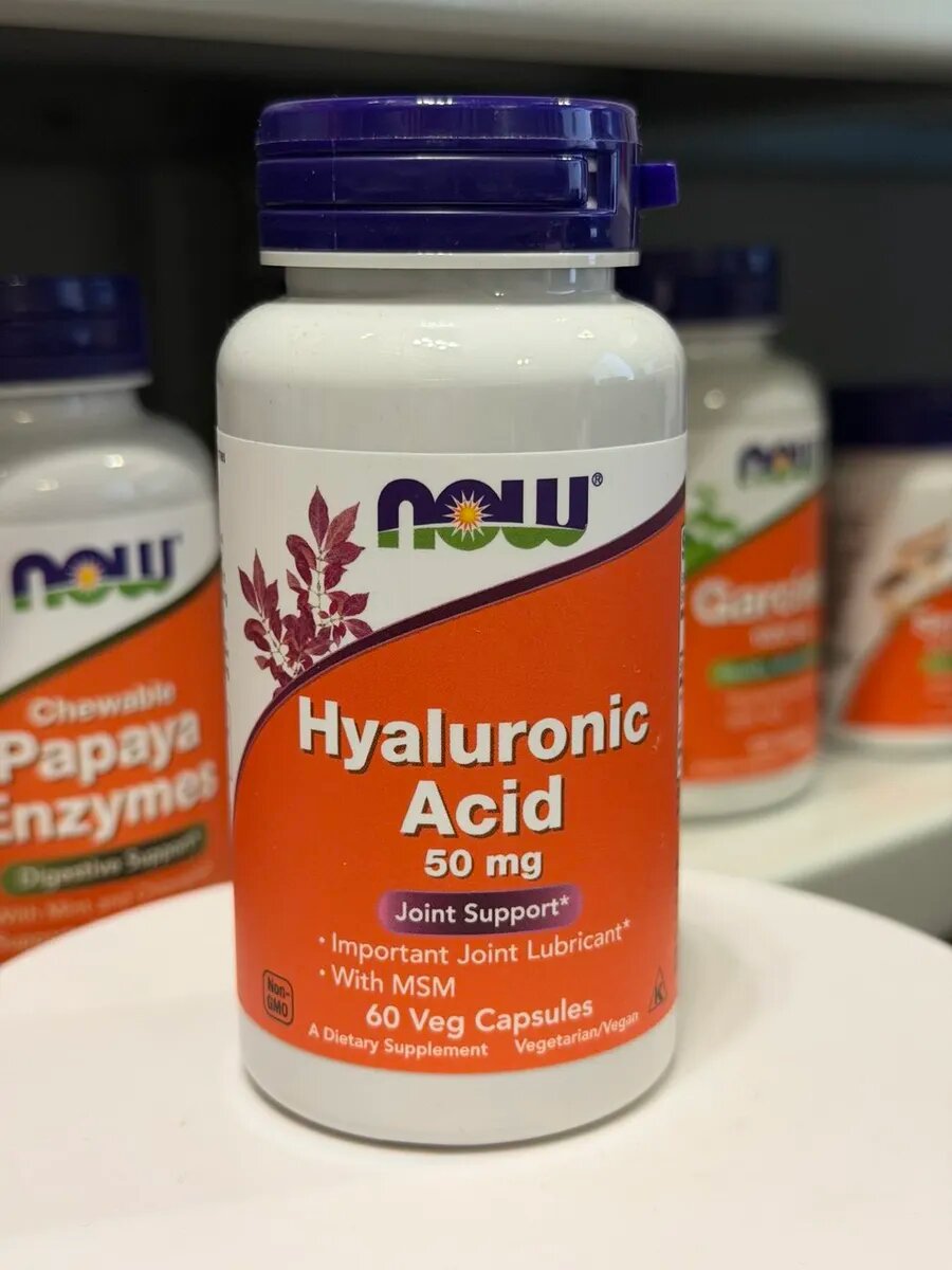 NOW Hyaluronic Acid MSM 50 мг Гиалуроновая кислота + МСМ для суставов, кожи и связок, 60 капсул