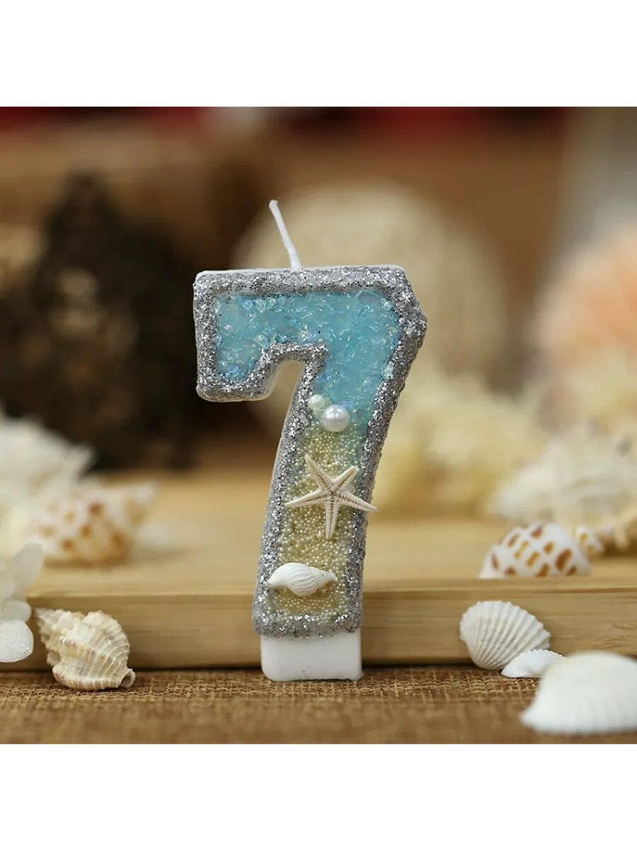 Свеча-цифра 7, пришелец, океан, детский праздник