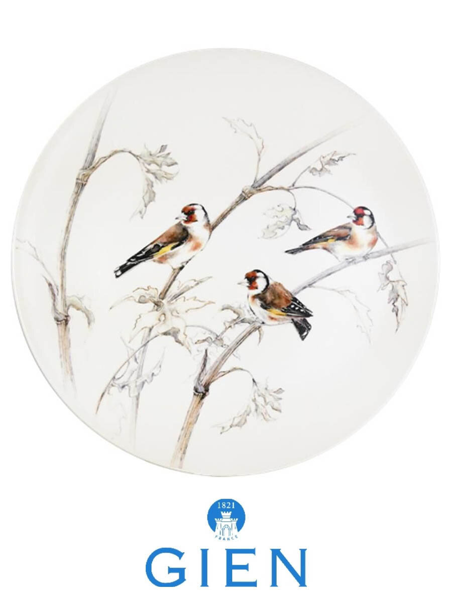 Блюдо для торта Gien Oiseaux Foret, фаянс, Франция, коллекция Oiseaux Foret