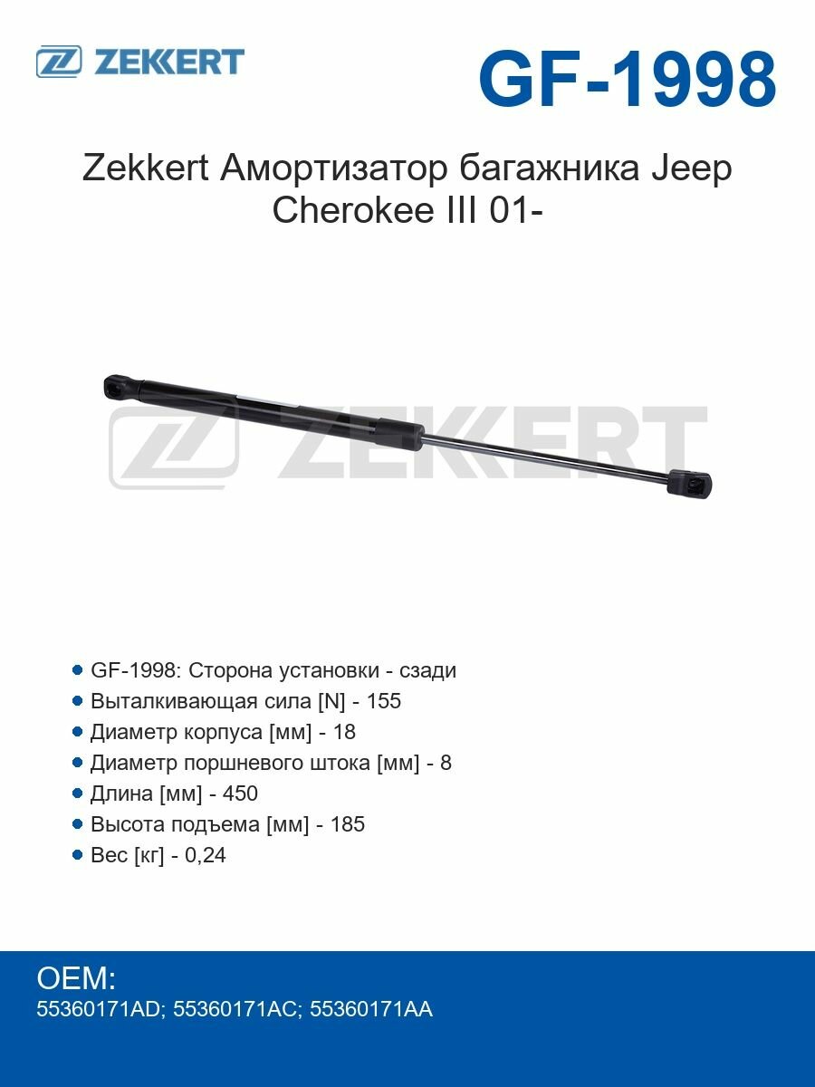 Zekkert Амортизатор багажника Jeep Cherokee III 01-