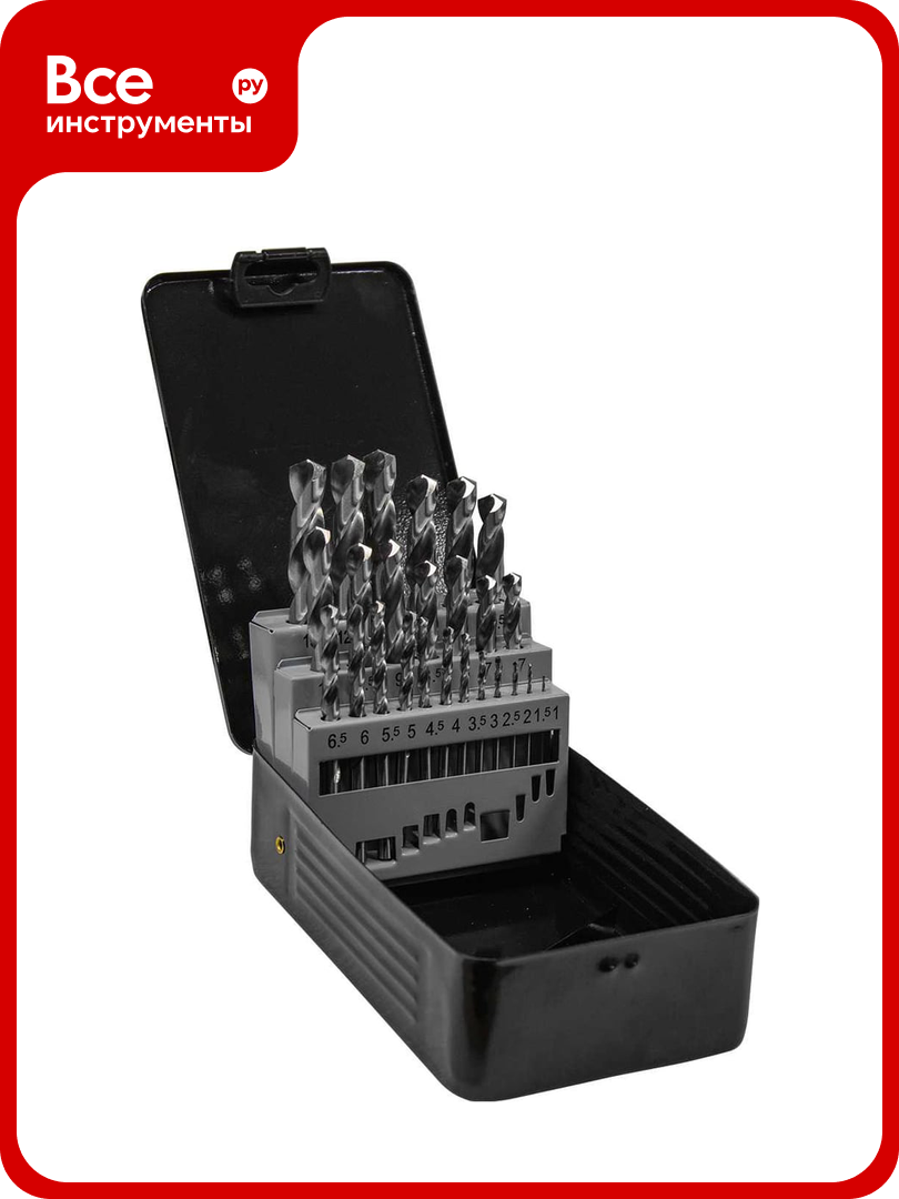 Набор сверл по металлу Промлайн 25 предметов 1-13 мм, HSS, ПЛ070702_z025