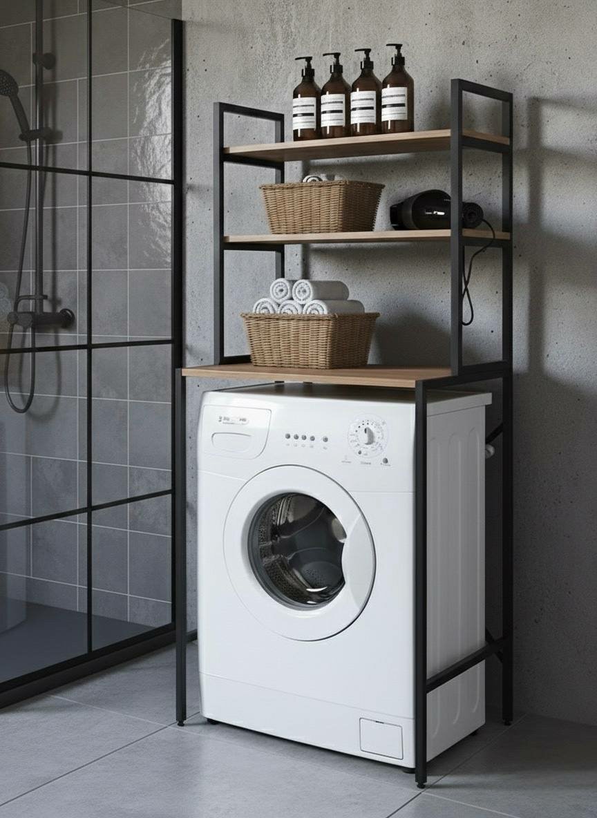 Стеллаж над стиральной машиной Лофт, 153х66х45см, дуб крафт золотой/черный