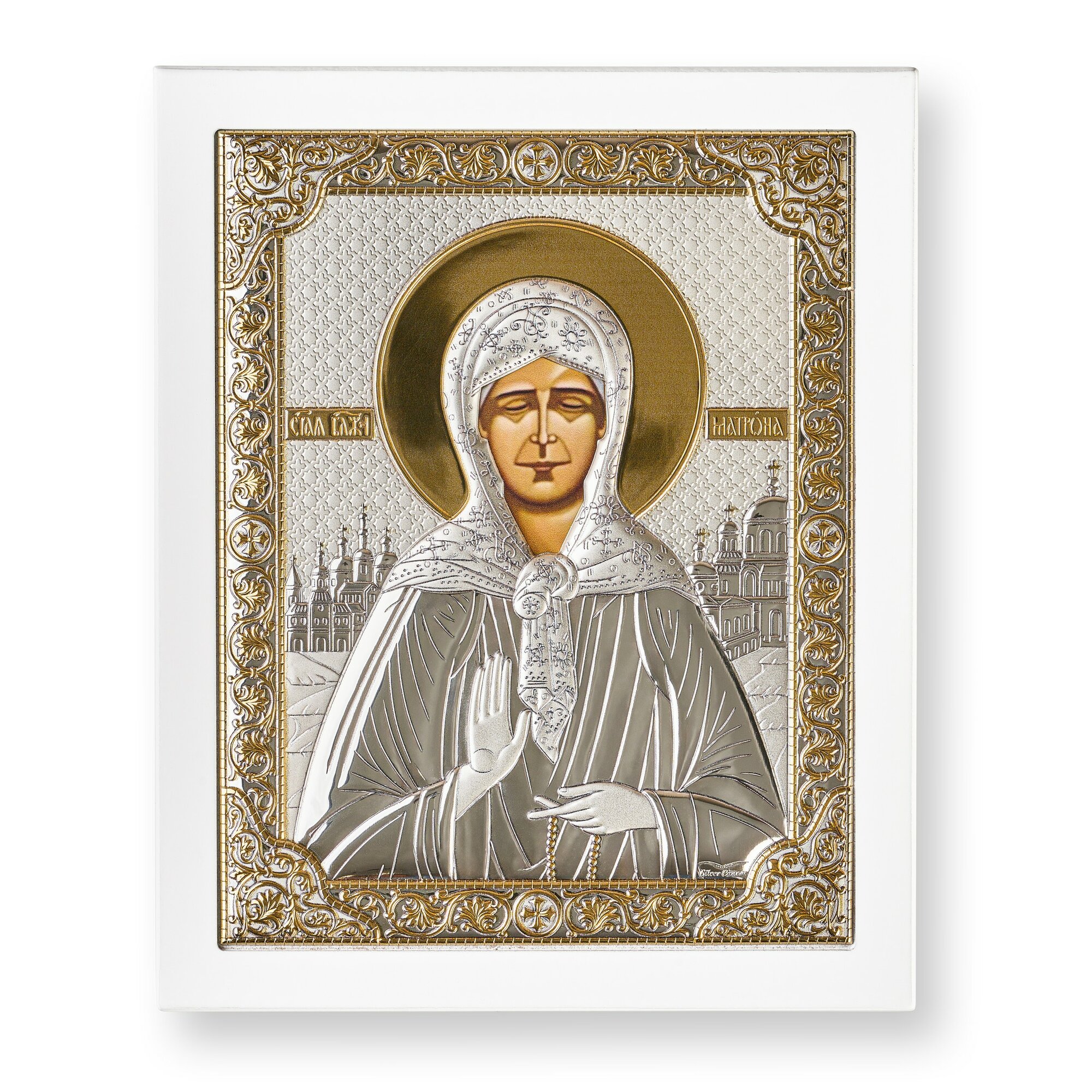 Икона серебряная, греческая Матрона 150х190мм.