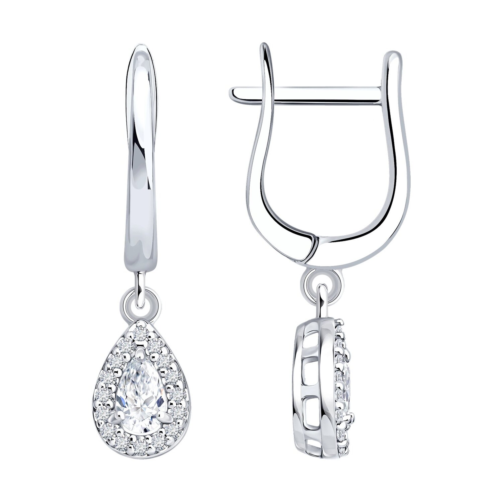 Серьги, серебро, 925 проба, родирование, бриллиант выращенный