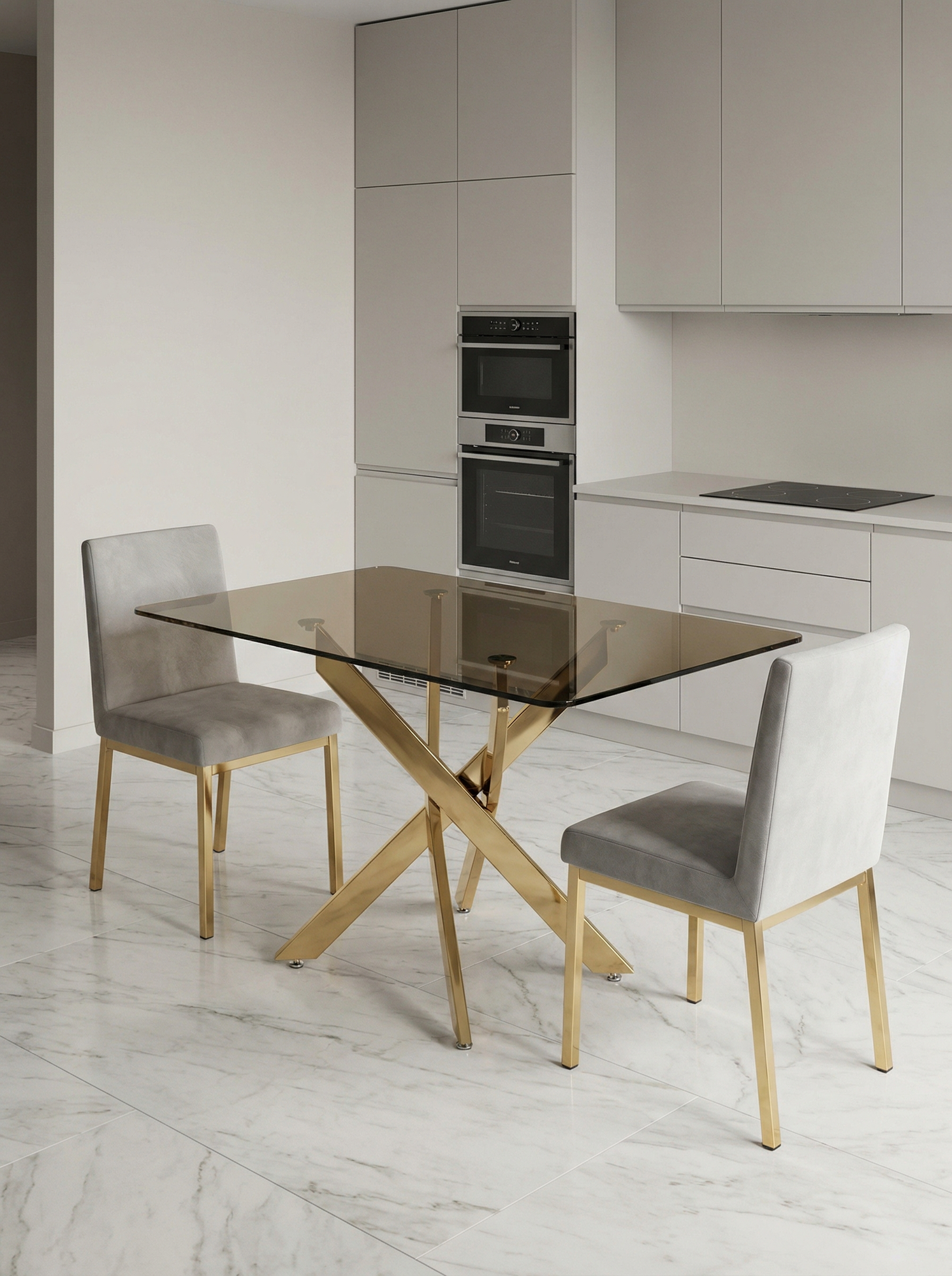 Стеклянный стол для кухни Рим 10 бронза/золото (1000х700 мм)