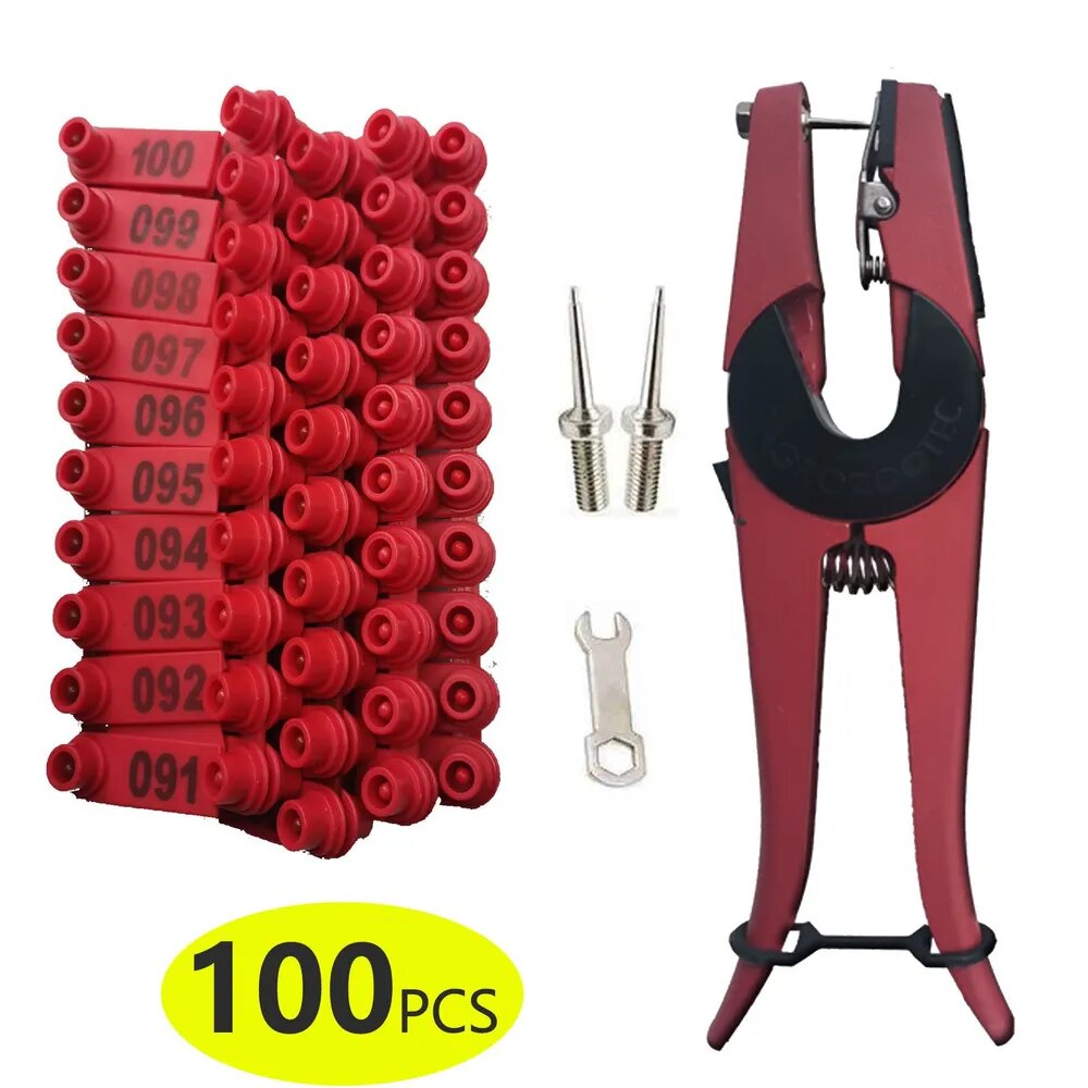 Биркач и ушные бирки для животных, домашнего скота и собак, с номером, 100 шт.