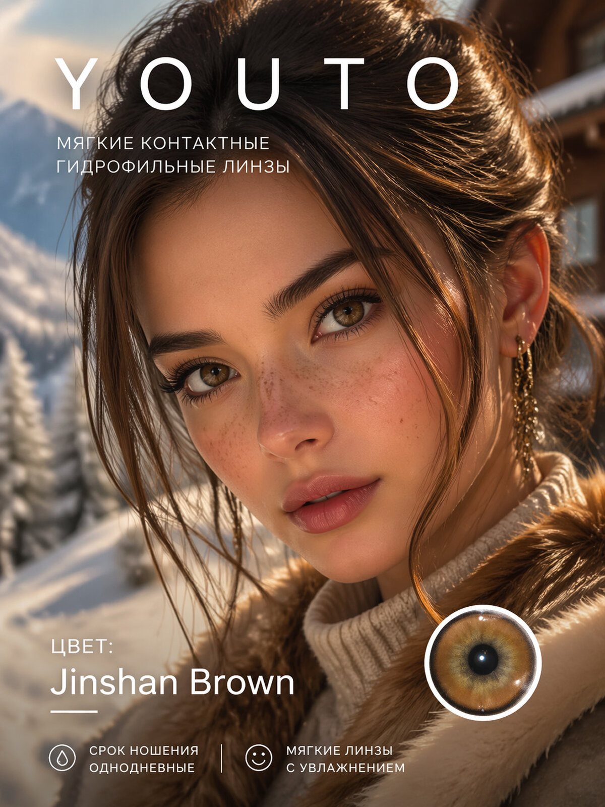Линзы цветные без диоптрий однодневные коричневые Jinshan Brown 2 шт