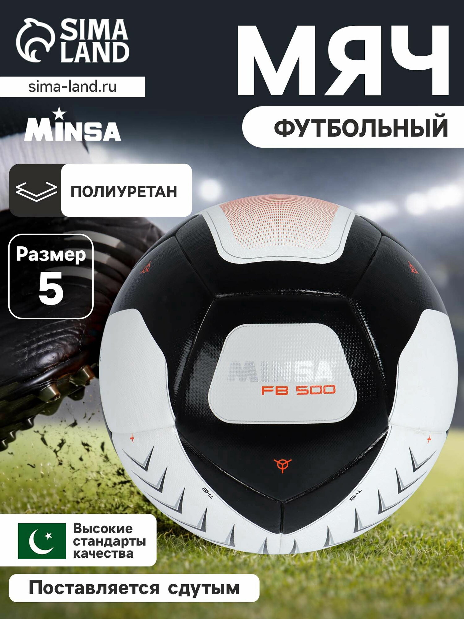 Футбольный мяч FB500 THB, термосклейка, 12 панелей, размер 5