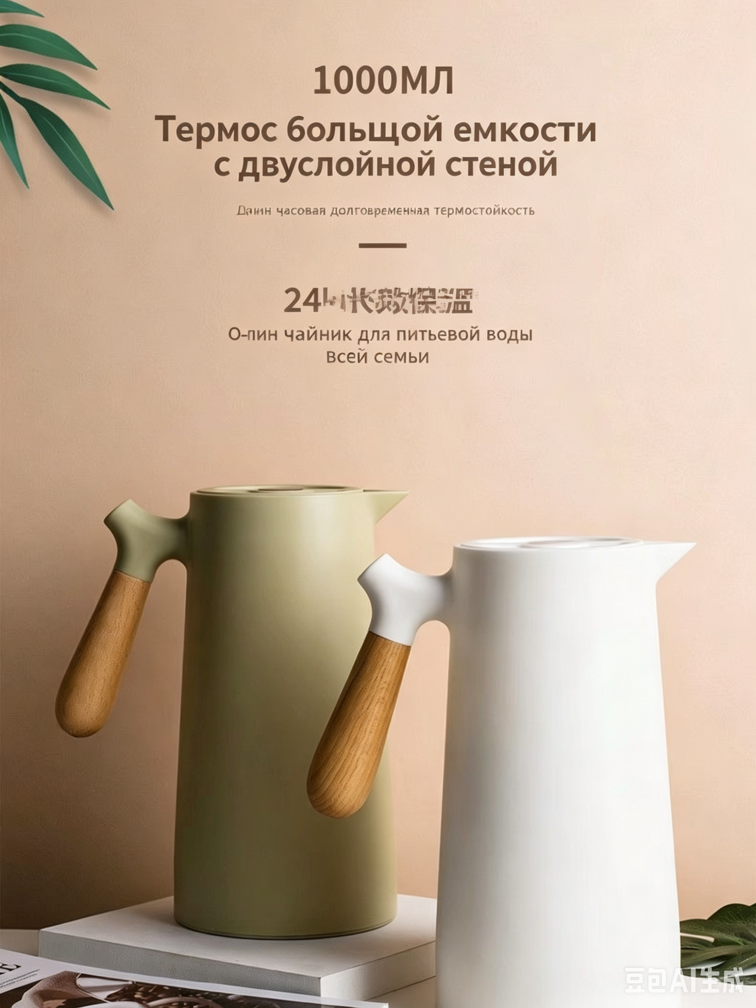 Зелёный термос 1000 мл классический практичный термос для дома и путешествий