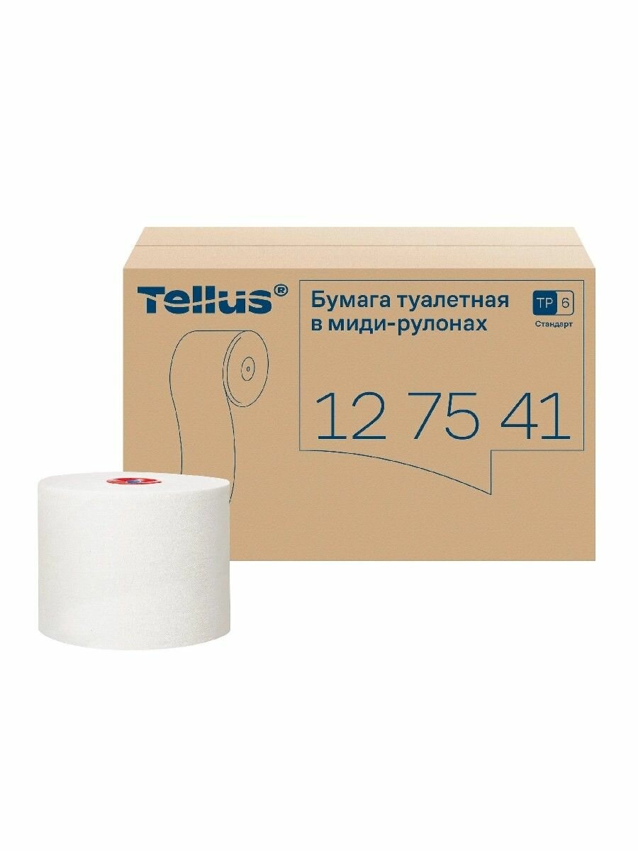 Туалетная бумага Tellus (Tork) Mid-size Universal, в рулонах, система T6, 135 м, 1 сл, белая, 8 рулонов (арт: 127541)