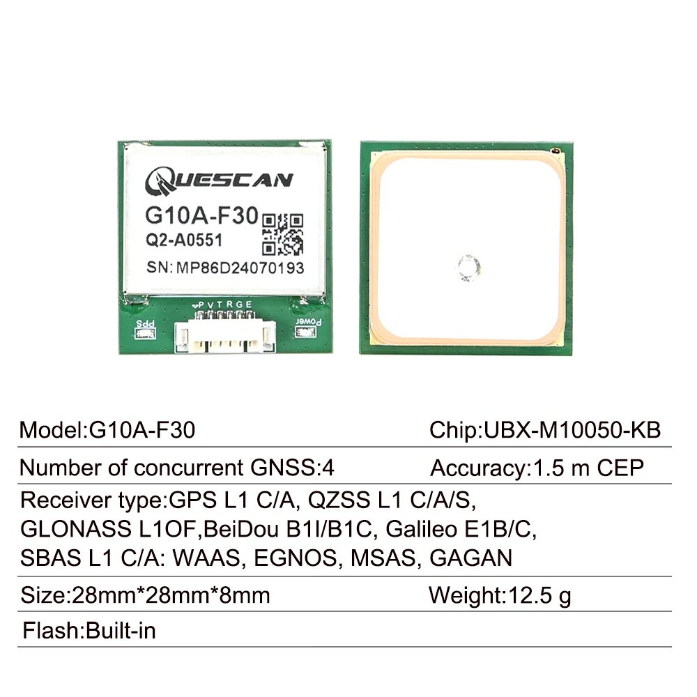 QUESCAN G10A-F30 GPS/гнсс Модуль, 1.5 м CEP