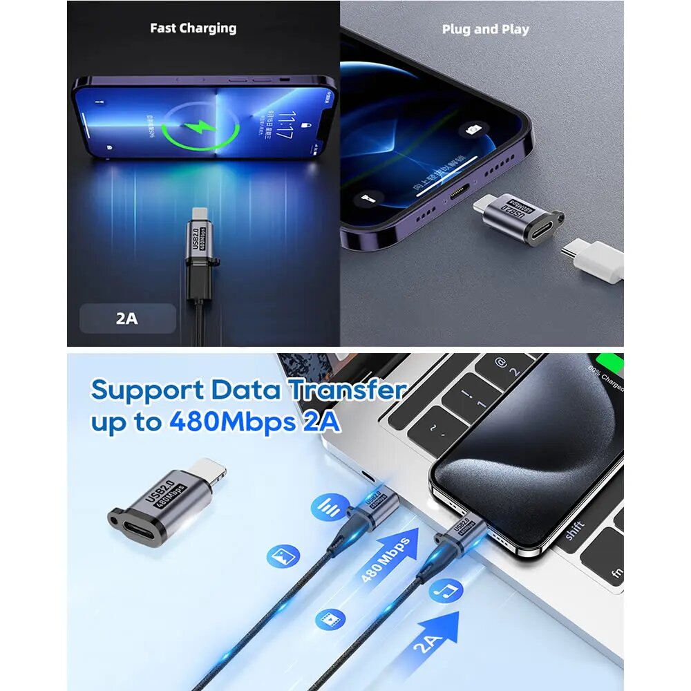 Адаптер USB-C типа C «мама» на микро/мини-USB для iPhone 14 13 Xiaomi Samsung, адаптер для зарядного устройства Lightning «папа» — фото 1