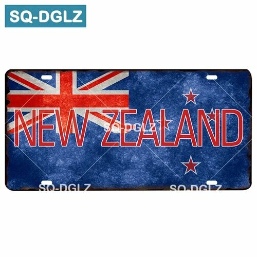 Металлическая табличка New Zealand, флаг, SQ-DGLZ, темно-синий
