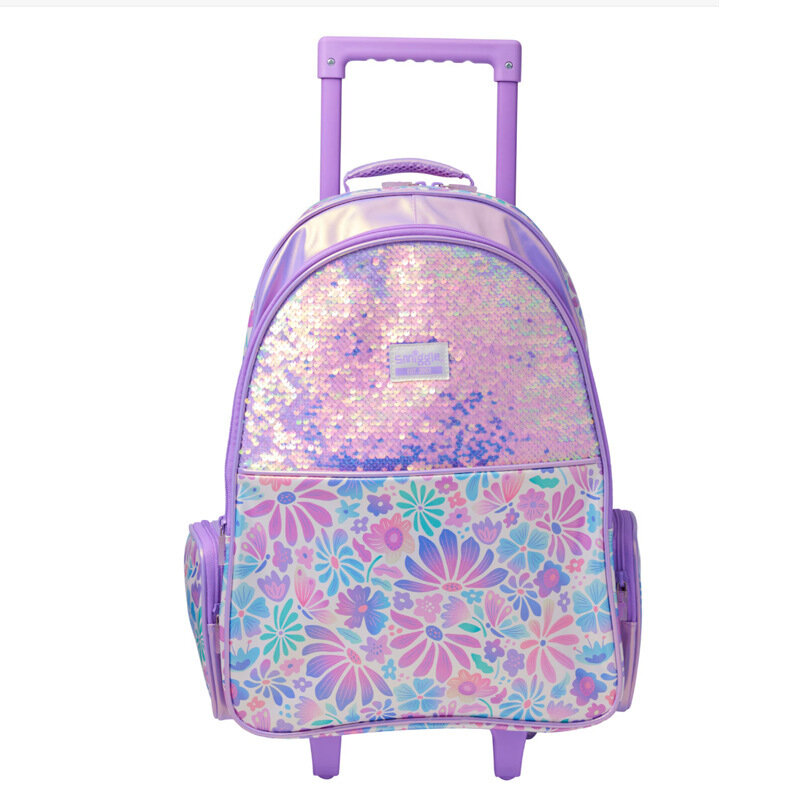 Рюкзак на колёсиках Smiggle с блестящим принтом, розово-фиолетовый с блестками