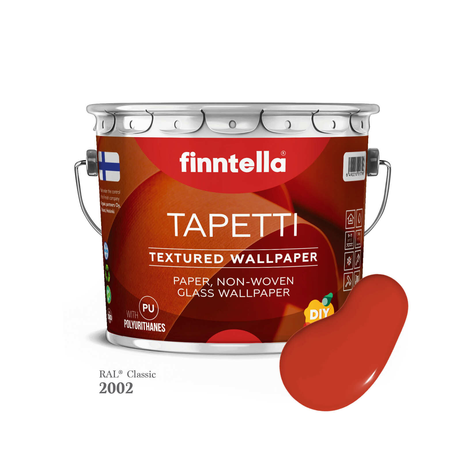 Шелковисто-матовая краска для обоев под окраску TAPETTI SILKKI Matta FINNTELLA, Цвет RAL 2002 Алый (Vermilion), 2,7л