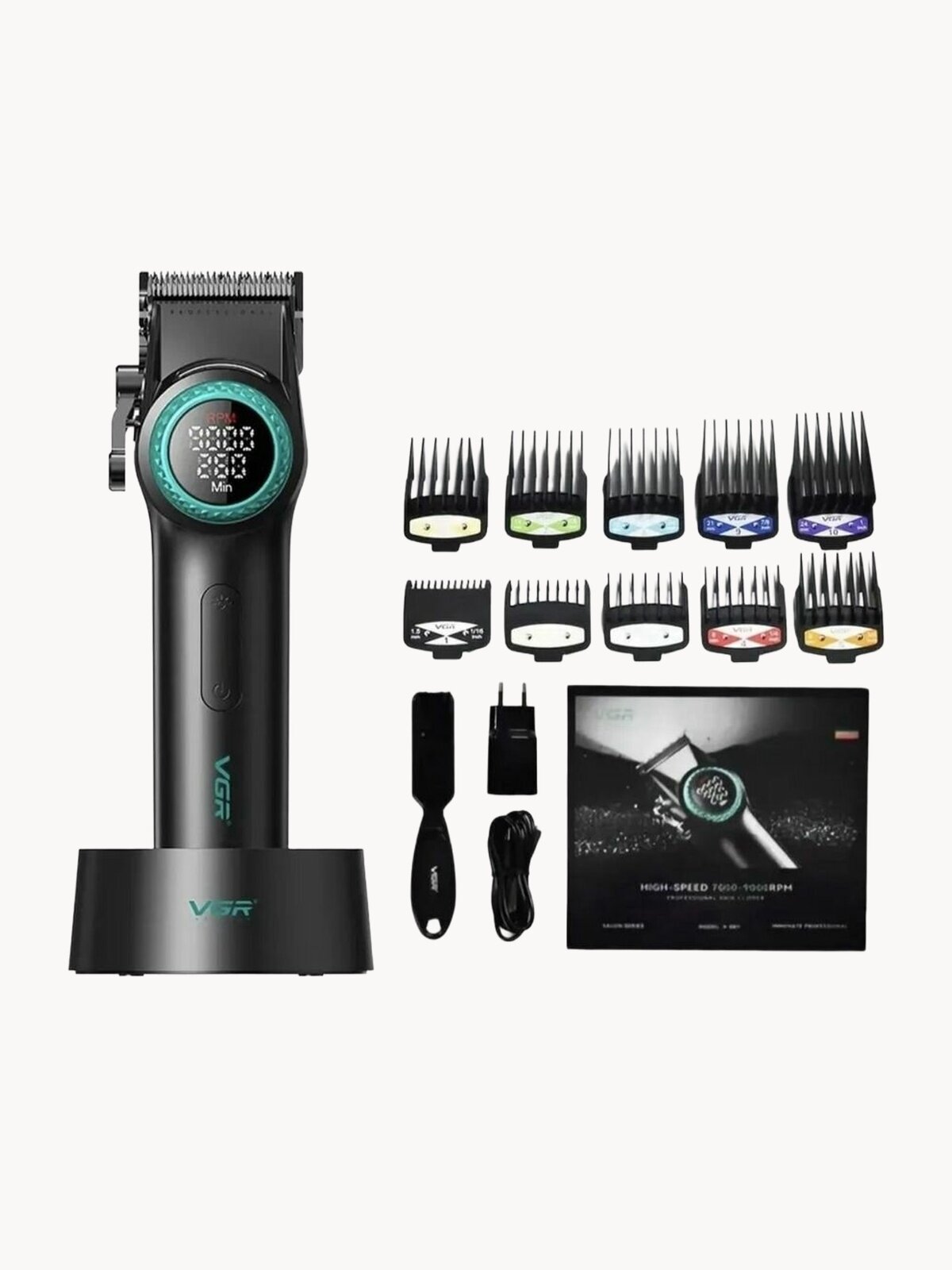 Профессиональная машинка для стрижки волос и бороды / V 001 черная