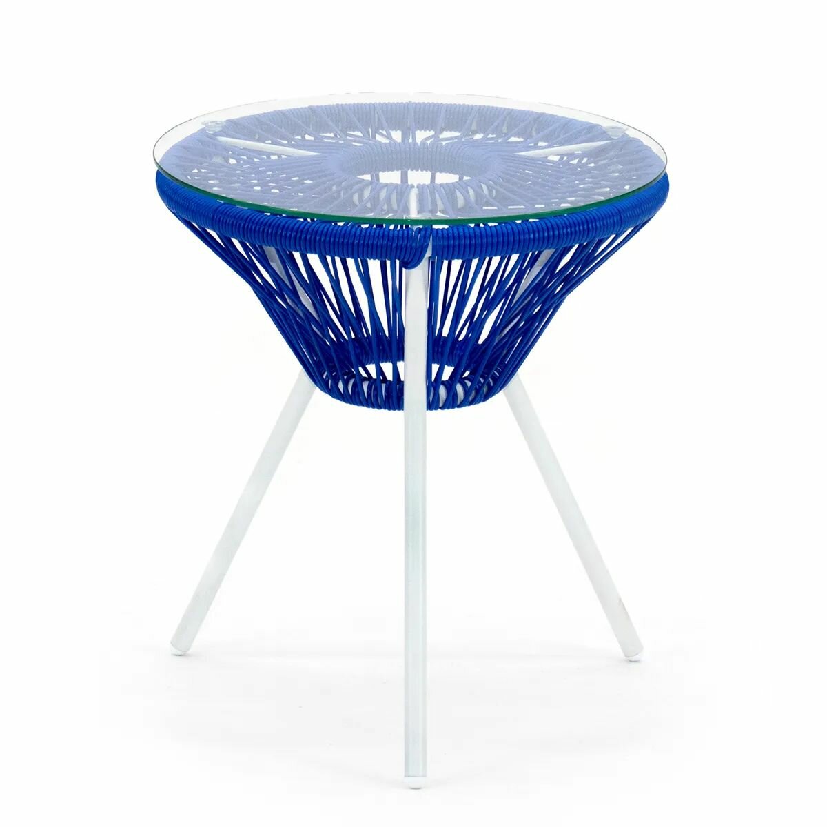 Кофейный стол KORNERA "Акапулько", каркас белый, искусственный ротанг синий