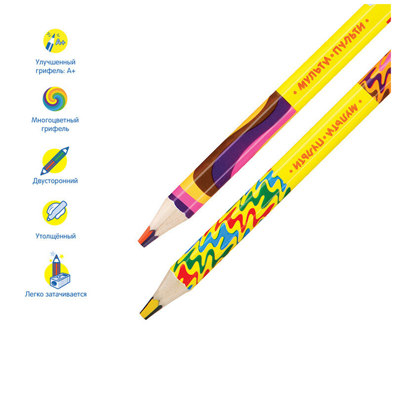 Карандаш с многоцветным грифелем Мульти-Пульти "Енот и радуга", утолщенный, двусторонний, заточен, 1 штука, 304697