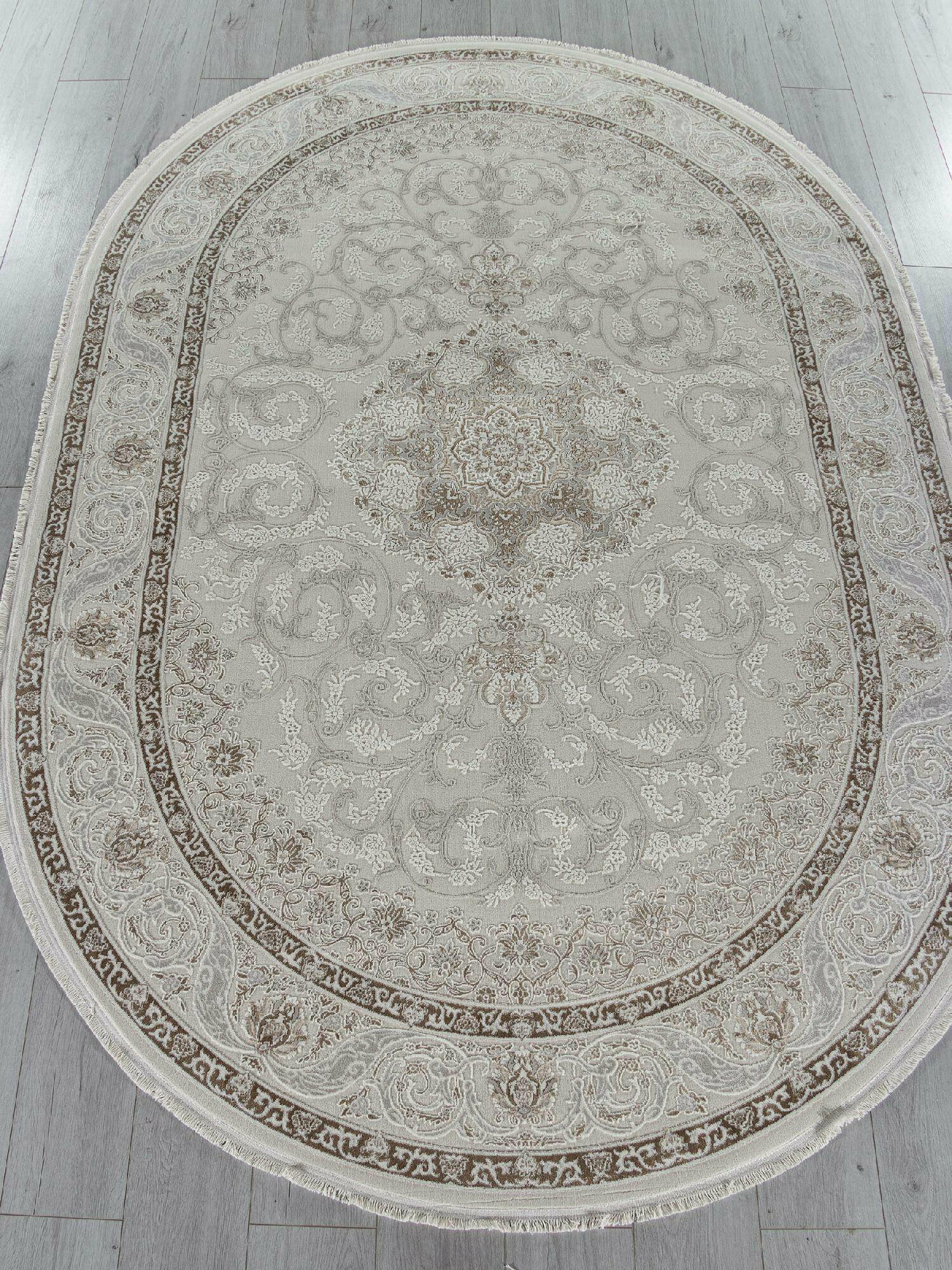 Ковер Овальный на пол в гостиную в спальню 78х150 см бежевый классический ворс 9 мм с бахромой 335128 KoverVDom