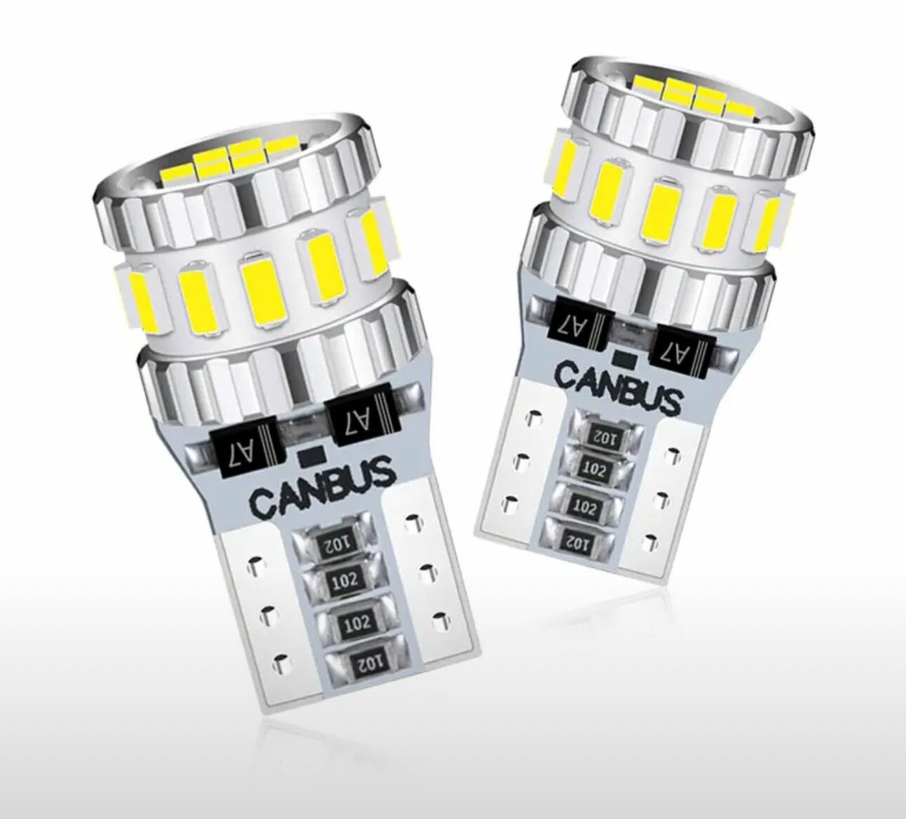 Т10 W5W светодиодная автолампа биполярная 12V Led с обманкой в передние габариты / подсветка номера / багажника / салона, комплект (2шт) цвет белый