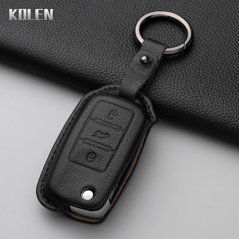 Кожаный Чехол Для Ключей От Автомобиля Для VW Volkswagen Polo Tiguan Passat B5 B6 B7 Golf Black Set2