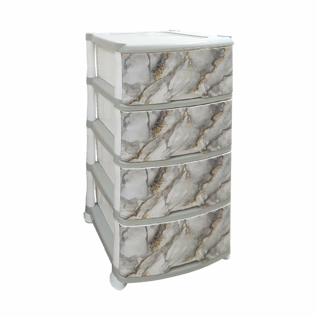 Комод четырехсекционный Violet, полипропилен, мрамор белый/серый