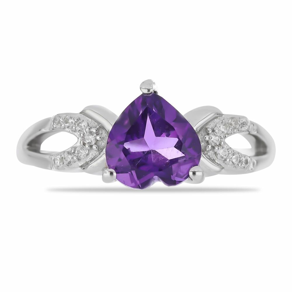 Кольцо тонкое, серебро, 925 проба, родирование, аметист, фианит