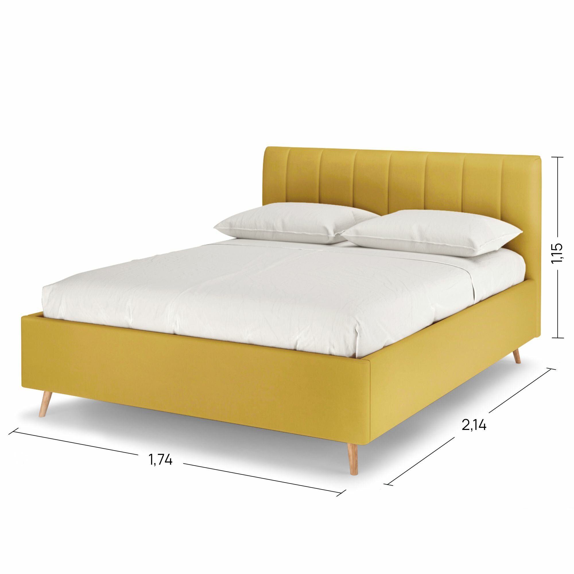 Двуспальная кровать 160х200, "York" с мягким изголовьем для дома, для спальни, ортопедическое основание. Велюр Горчичный (без подъёмного механизма) Teddy 628