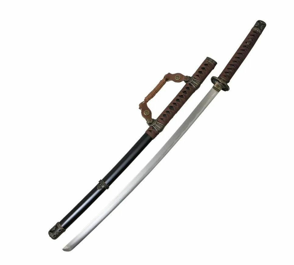 Самурайский меч Тачи в черных ножнах с медной цубой
