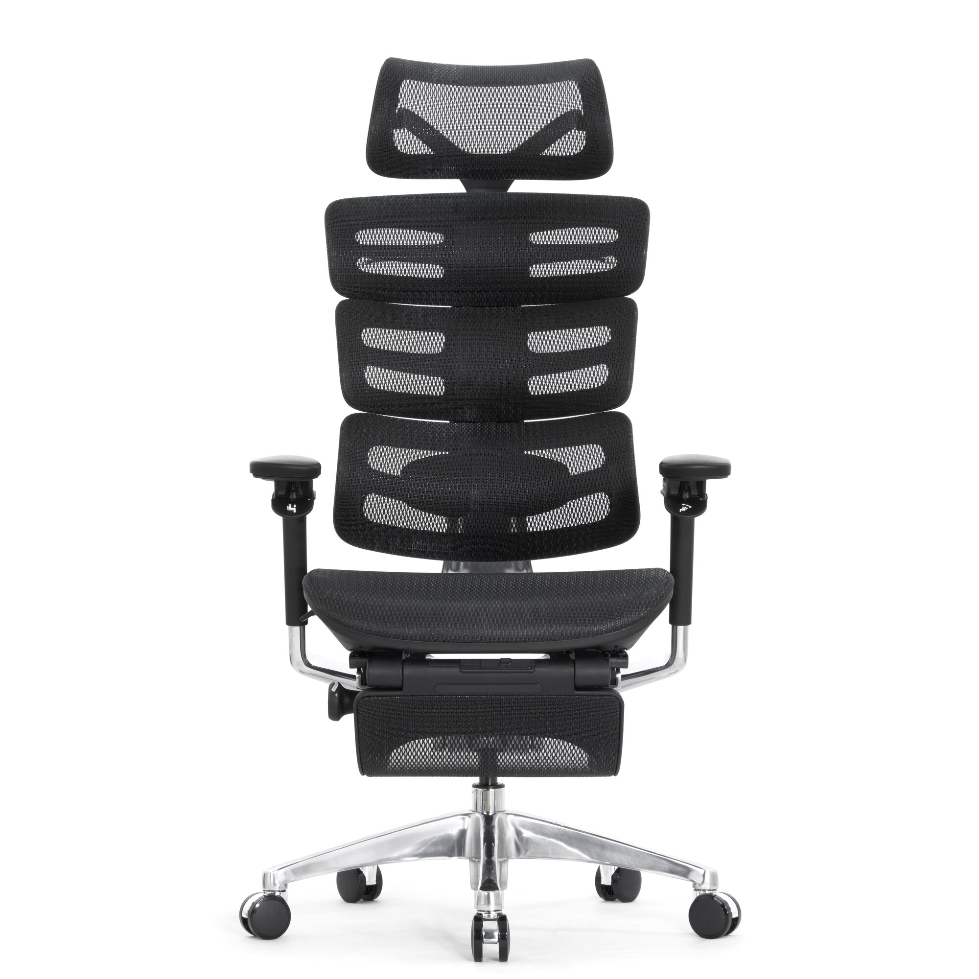 Кресло с подножкой FALTO Evolution (тихие вставки, управление на подлокотниках, сетка, черный)
