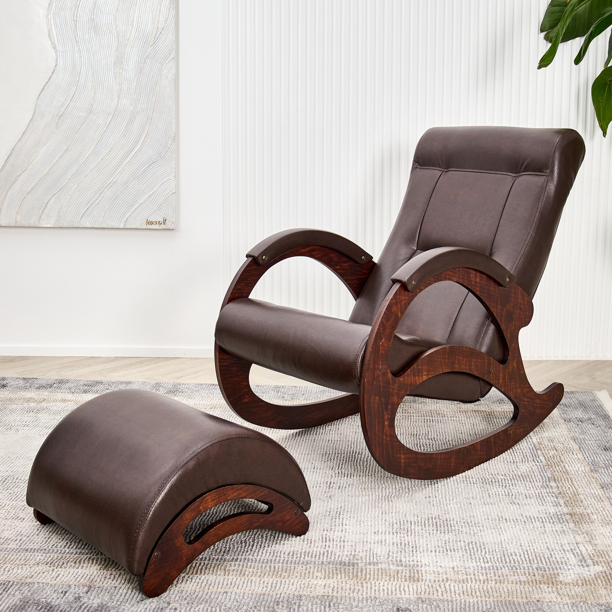 Кресло-качалка AVK Джаз, экокожа, 63 х 100 х 87см, античный дуб, шоколад
