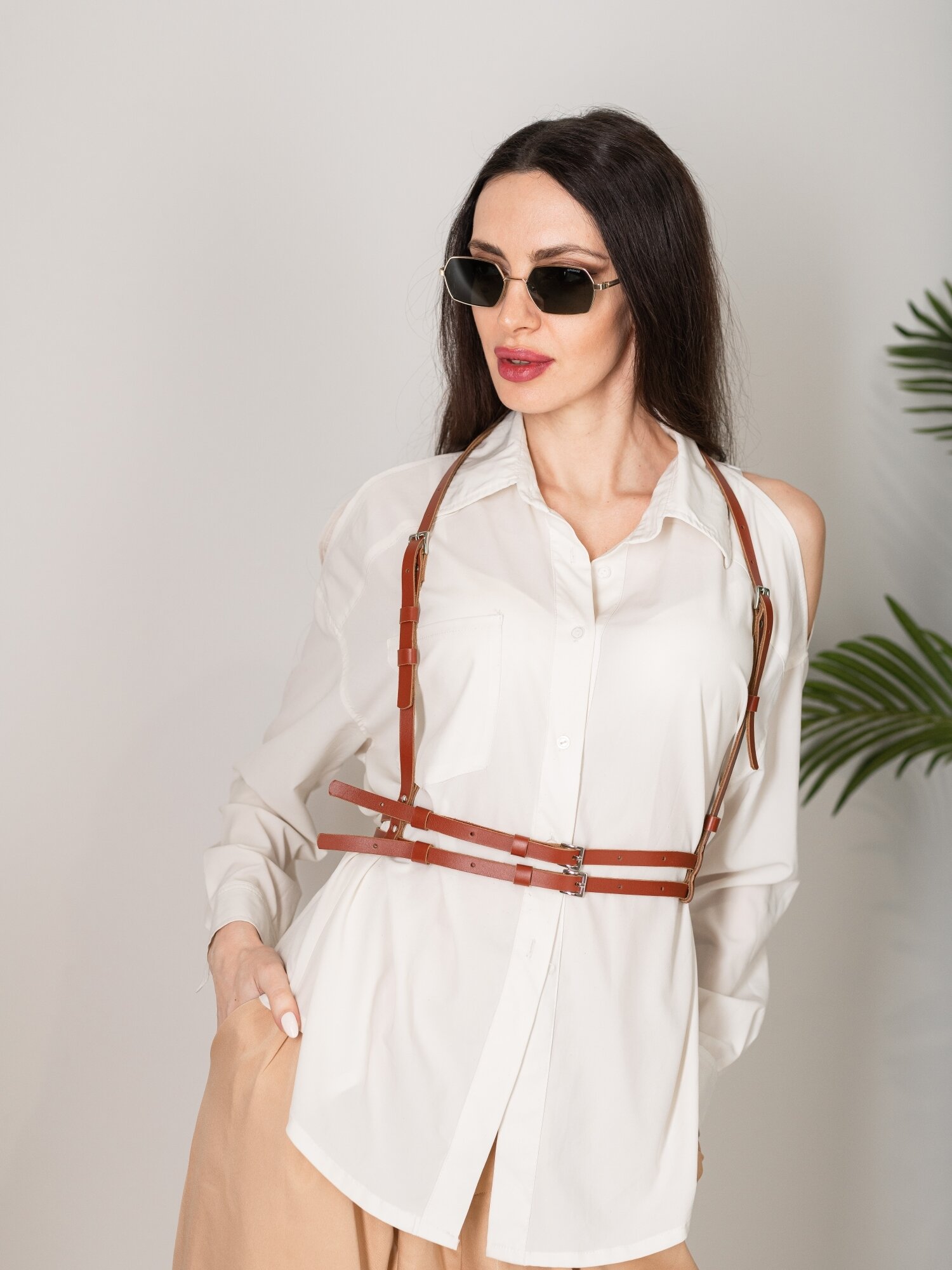 Классическая женская Портупея из натуральной кожи коричневая классическая кожаная портупея SaltyBird Classic