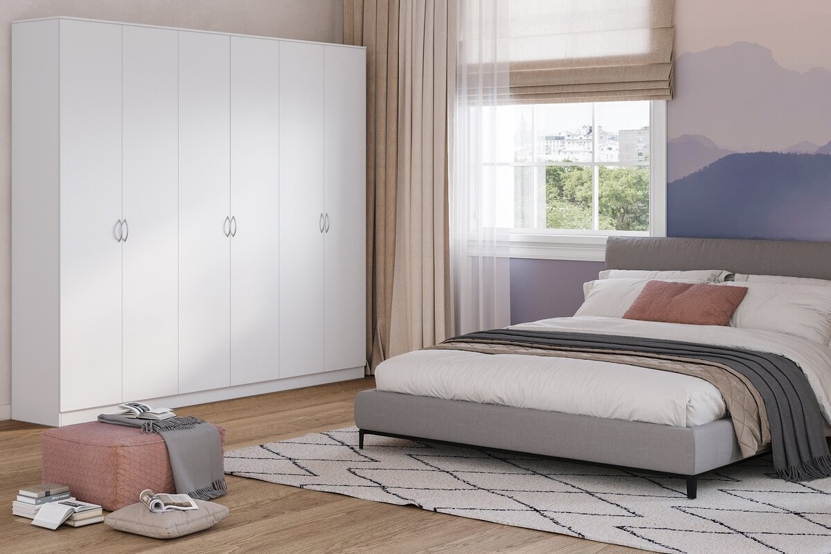 Шкаф распашной Лайт-6 Белый для одежды шестидверный 250*250*40