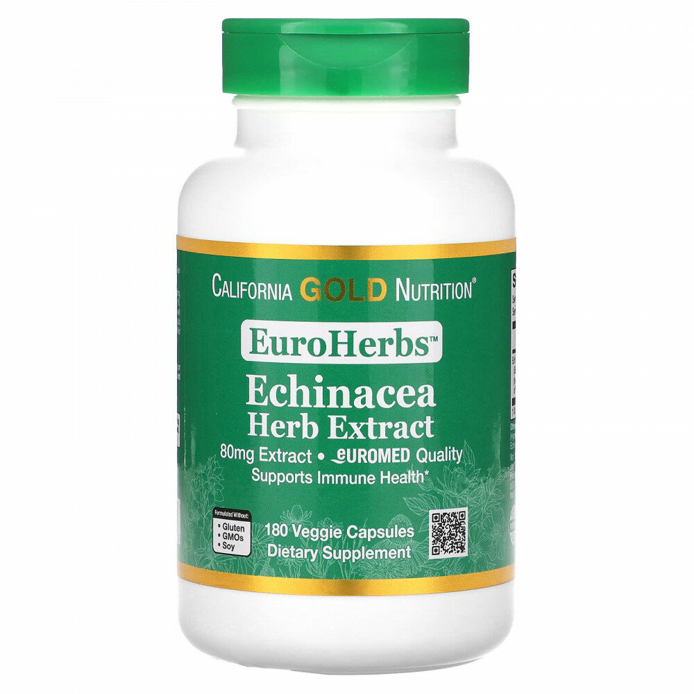 California Gold Nutrition, EuroHerbs™, экстракт эхинацеи, качество Euromed, 80 мг, 180 растительных капсул