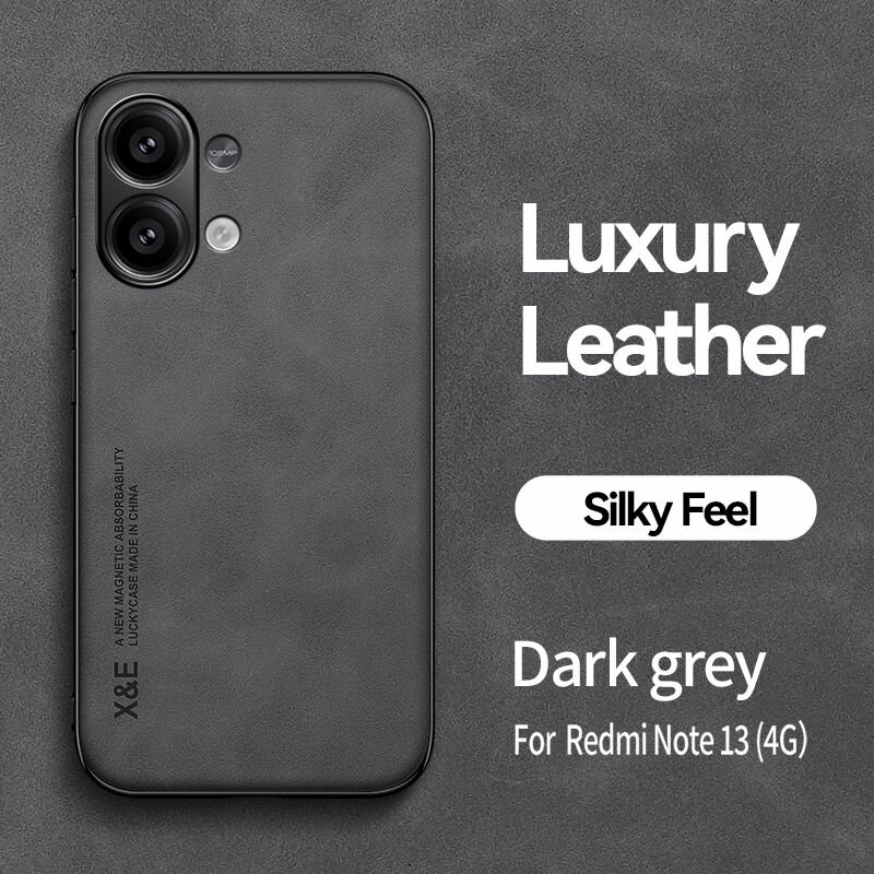 FASNYA Кожаный чехол на Redmi Note 13 4G( Редми Ноут 13 4G) с защитой камеры противоударный, ля магнитного авто-держателя