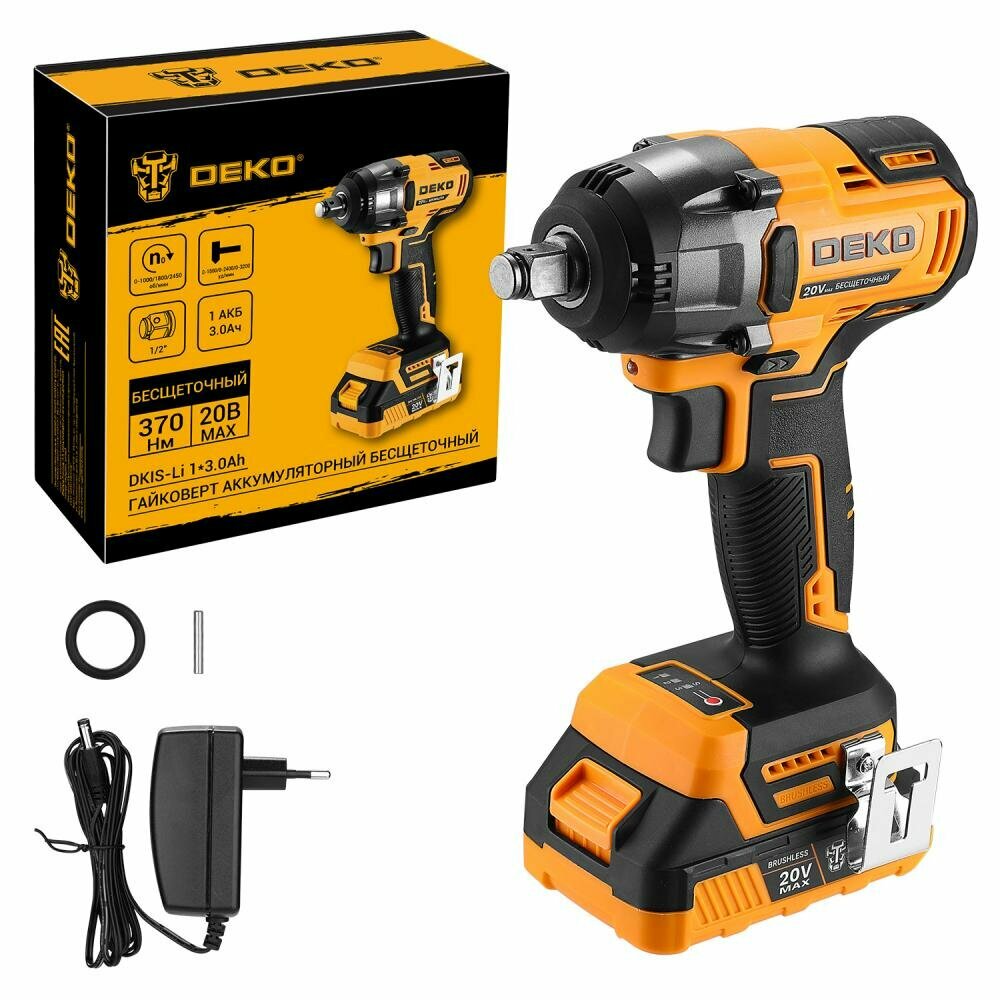 Гайковерт аккумуляторный бесщеточный DEKO DKIS-Li, 20В, 1*3.0Ач, 370 Нм 083-1085