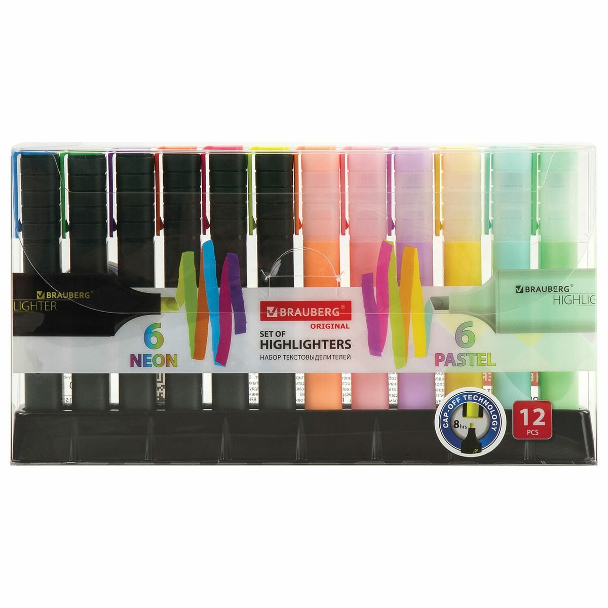Набор маркеров-текстовыделителей Brauberg Original (1-5мм, 12 цветов) на подставке, 12шт. (151699), 2 уп.