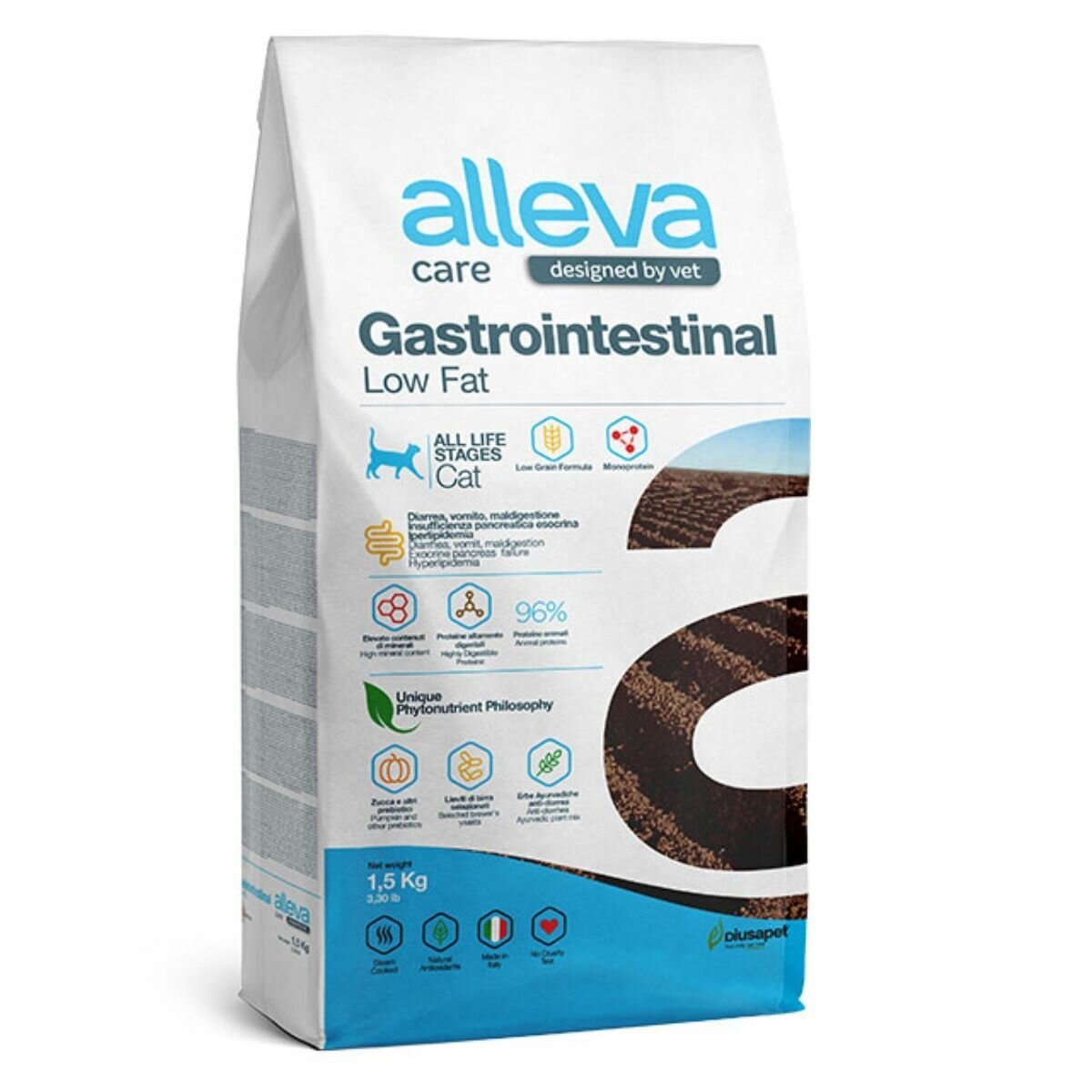 Alleva Care Cat Gastrointestinal Low Fat Сухой корм диетический, для кошек с расстройствами переваривания и всасывания в кишечнике 1,5 кг