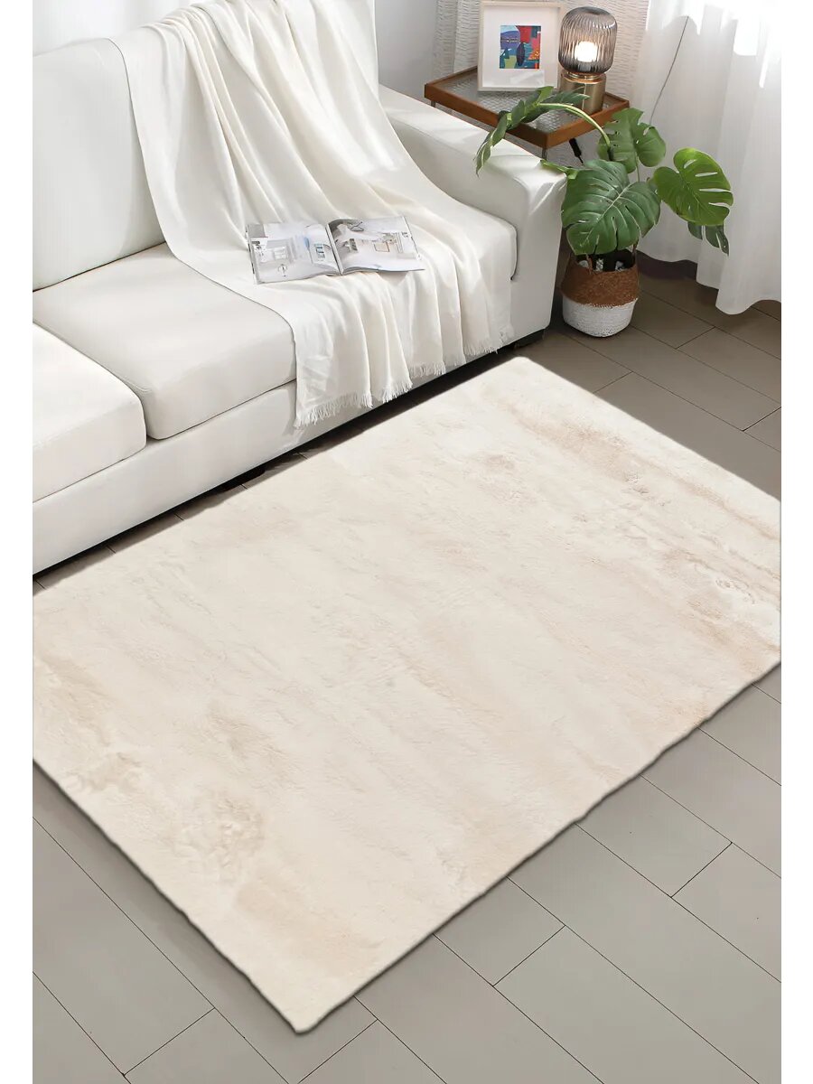 Ковер Natali's Carpets, имитация кролика, прямоугольный, кремовый, 60x110см