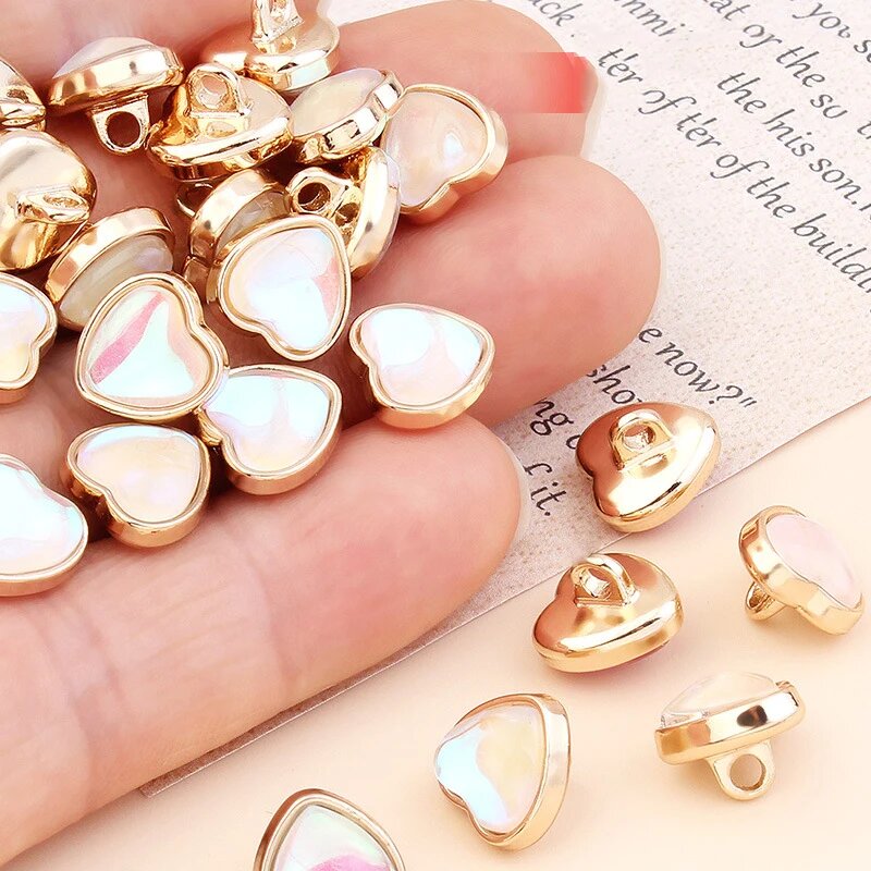 Пуговицы сердечки металлические, 10 мм, bright color, 5pcs
