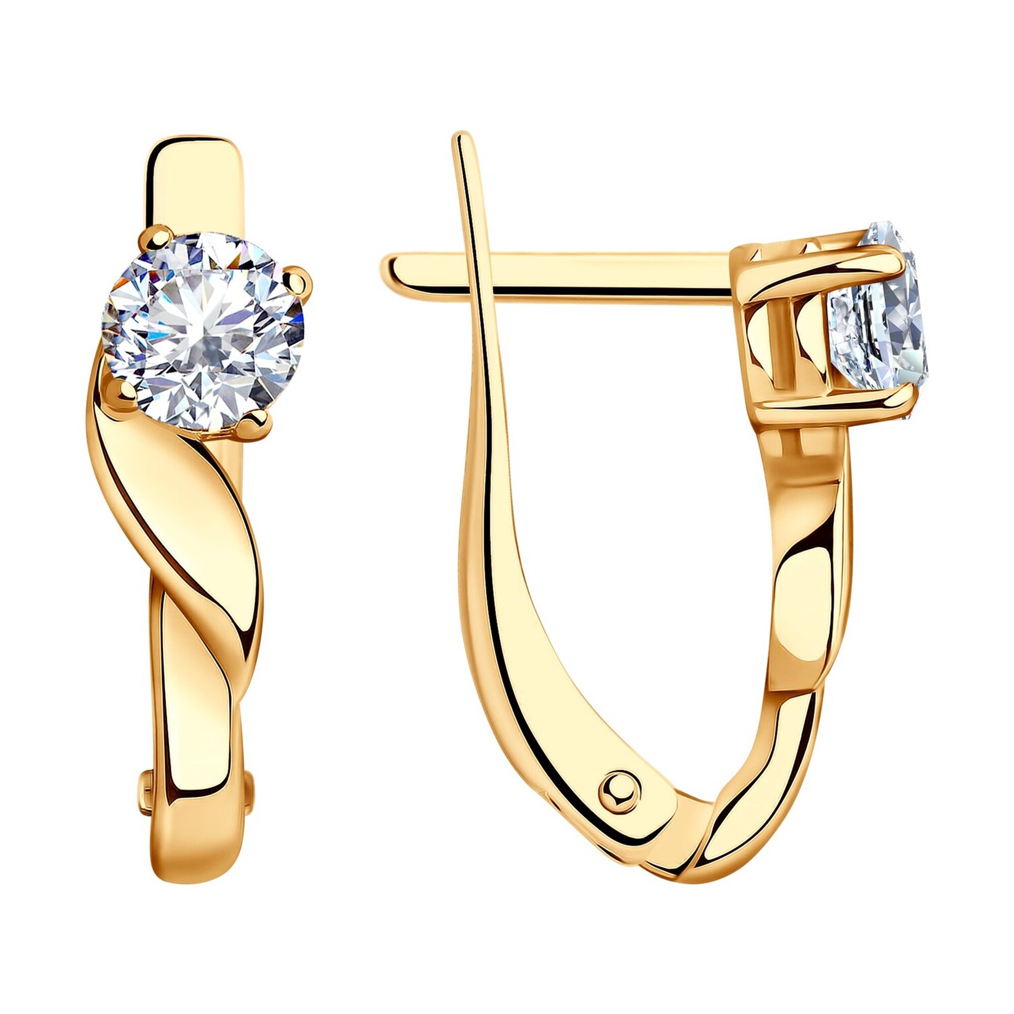 Серьги, серебро, 925 проба, золочение, фианит