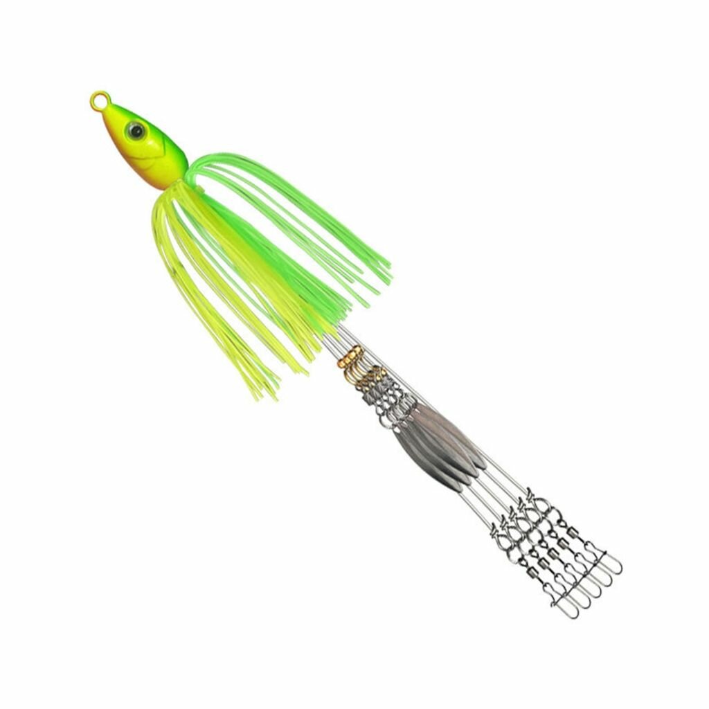 (1шт) Силиконовый шелковый рыболовный набор Alabama fishing set-желтая и зеленая головка