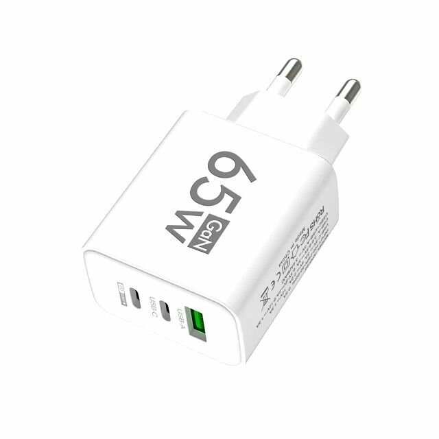 Сетевое зарядное устройство USB, Type-C 3 порта 65W белый зарядка