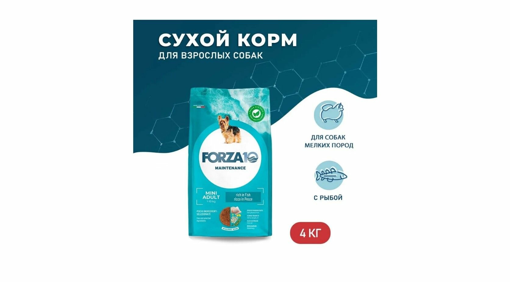 Forza10 Maintenance Adult Mini Pesce сухой корм для взрослых собак мелких пород с рыбой - 4 кг