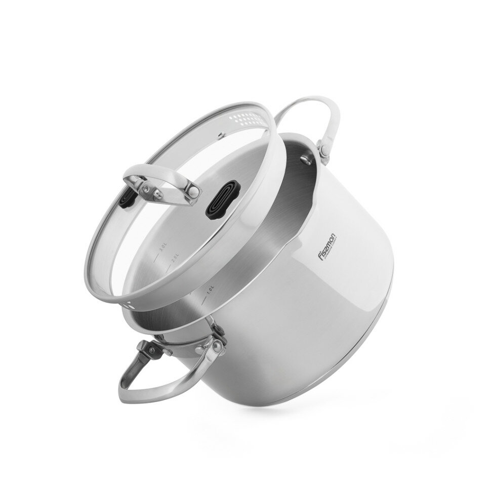 468 FISSMAN Кастрюля AVELIN 3,5л; 20x11,5 см с крышкой (нерж. сталь) Ручки - нерж. сталь; Крышка - стекло; Индукция; Термоаккумулирующее многослойное дно.